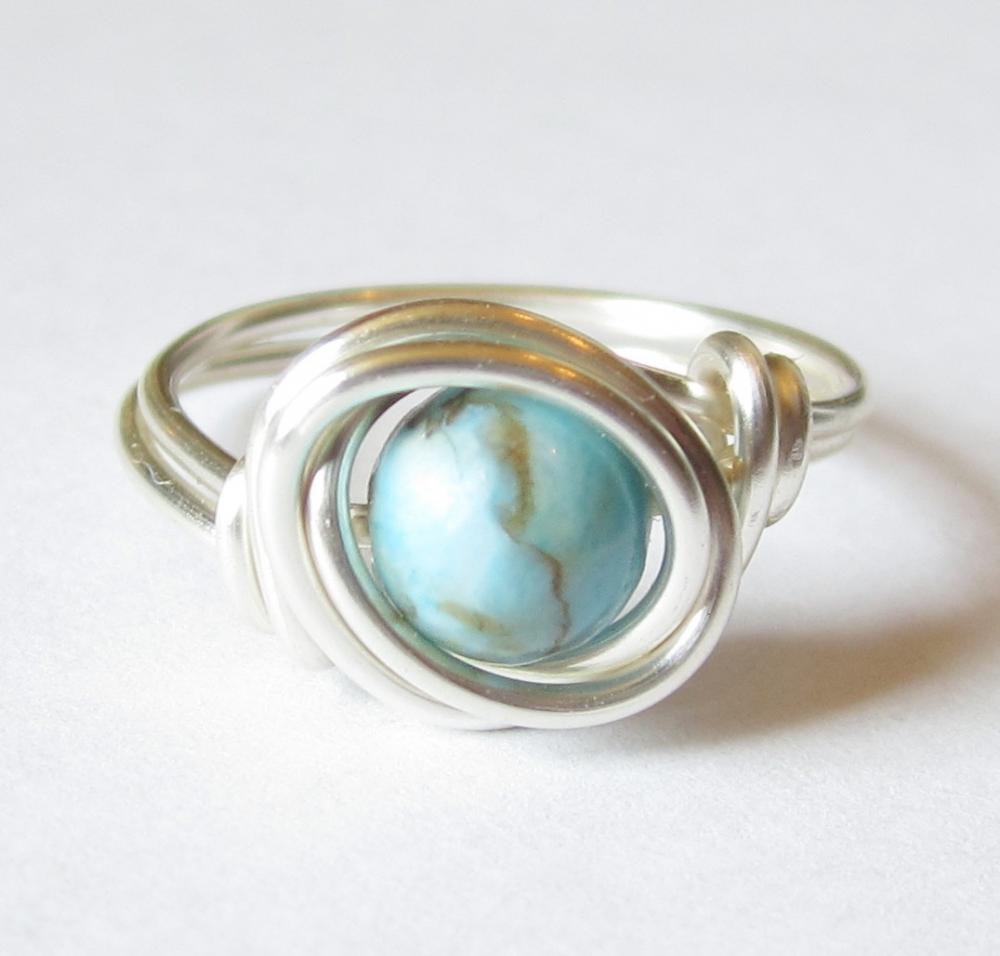 Turquoise And Silver Wire Wrapped Ring on Luulla