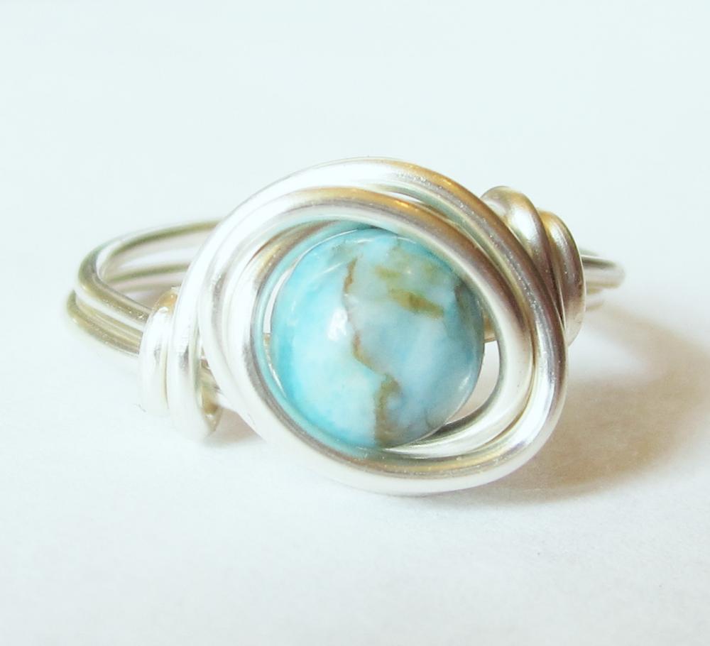 Turquoise And Silver Wire Wrapped Ring on Luulla