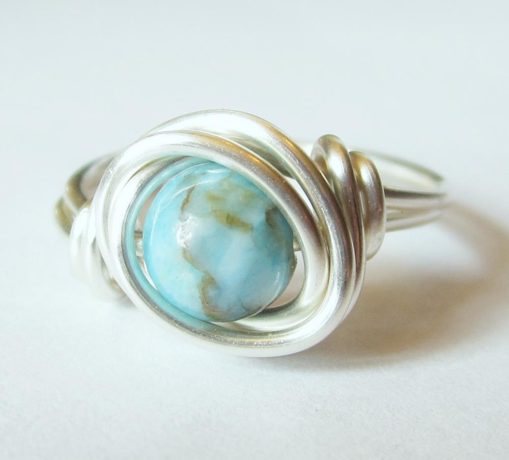 Turquoise And Silver Wire Wrapped Ring on Luulla
