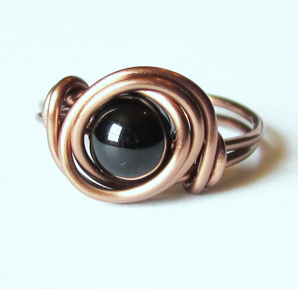 Black Agate Ring In Antique Copper on Luulla