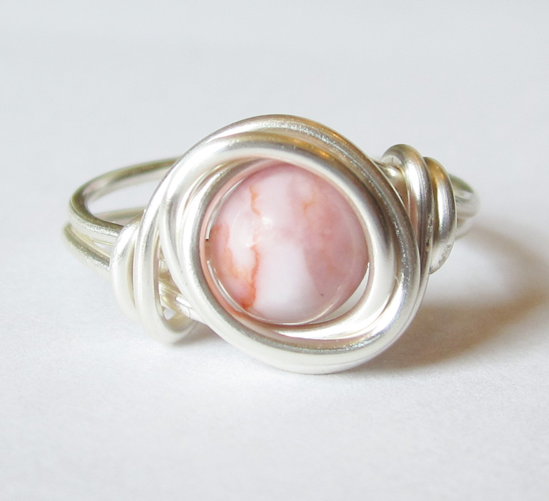 Silver And Pink Jasper Ring on Luulla